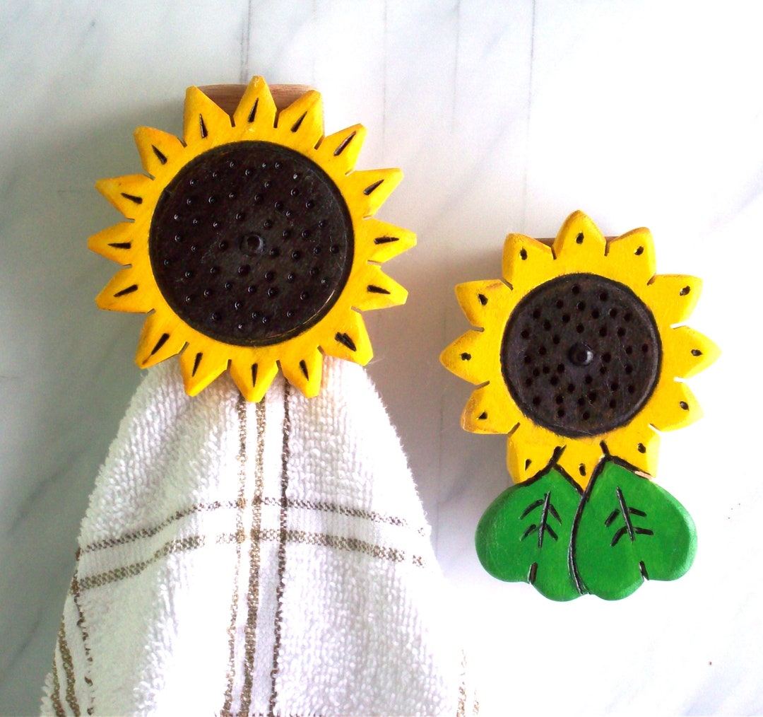 Sunflowers Wooden Hand Painted Sunflower Kitchen Sunflower Hooks ...