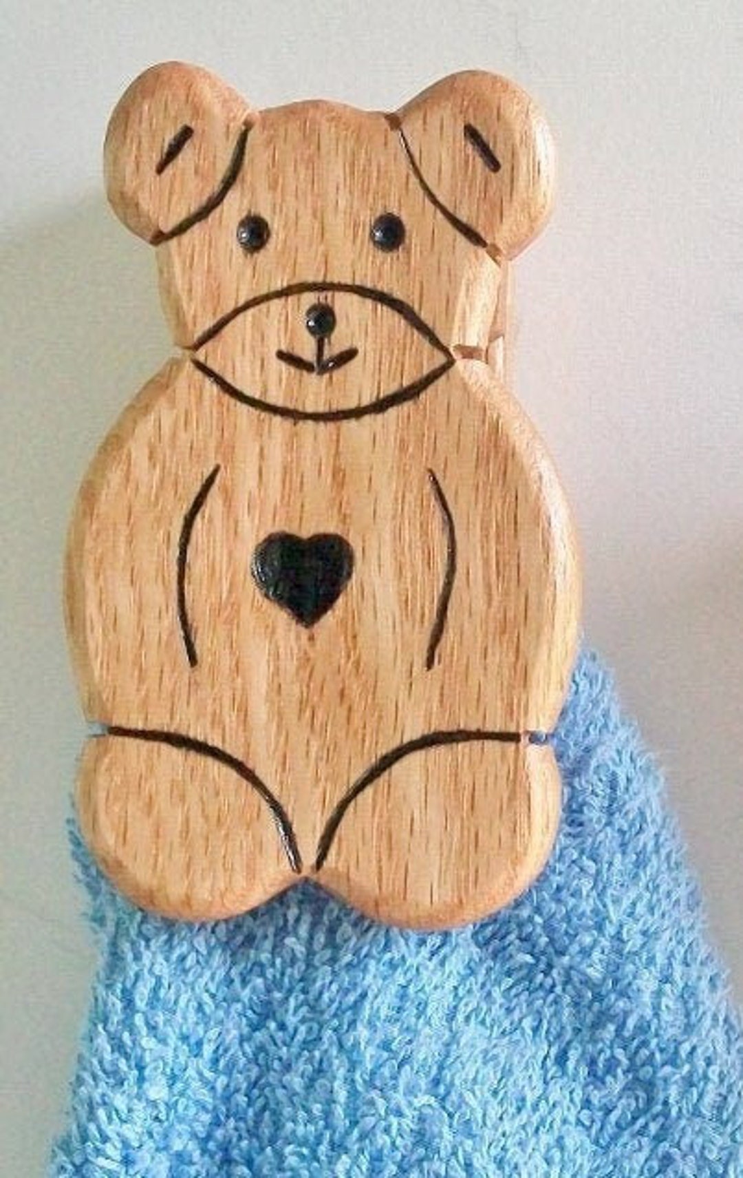 Teddy Bear Father's Day Gift W/heart Wall Hook Magic Towel Holder Wood ...