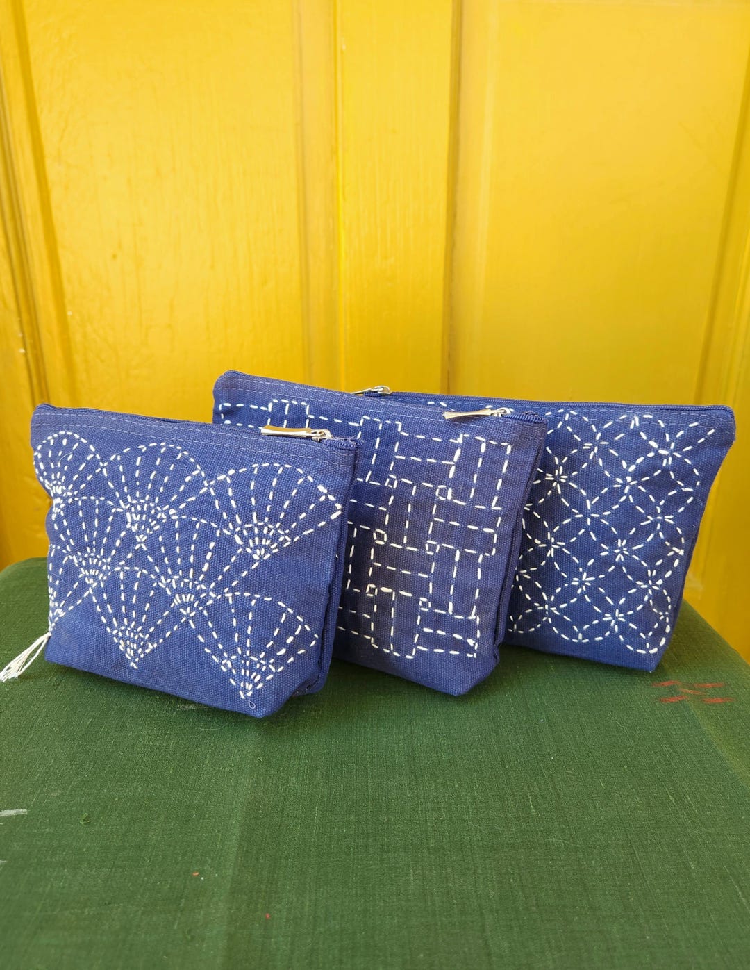 Handmade Sashiko Embroidered Cosmetic Bag/ Zip Pouch | Unique Gift ...