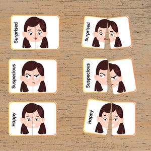 Matching Game Flashcards for Emotions, Puzzle Pieces for Kindergarten ...