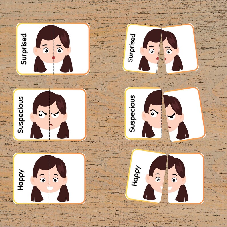 Matching Game Flashcards for Emotions, Puzzle Pieces for Kindergarten ...