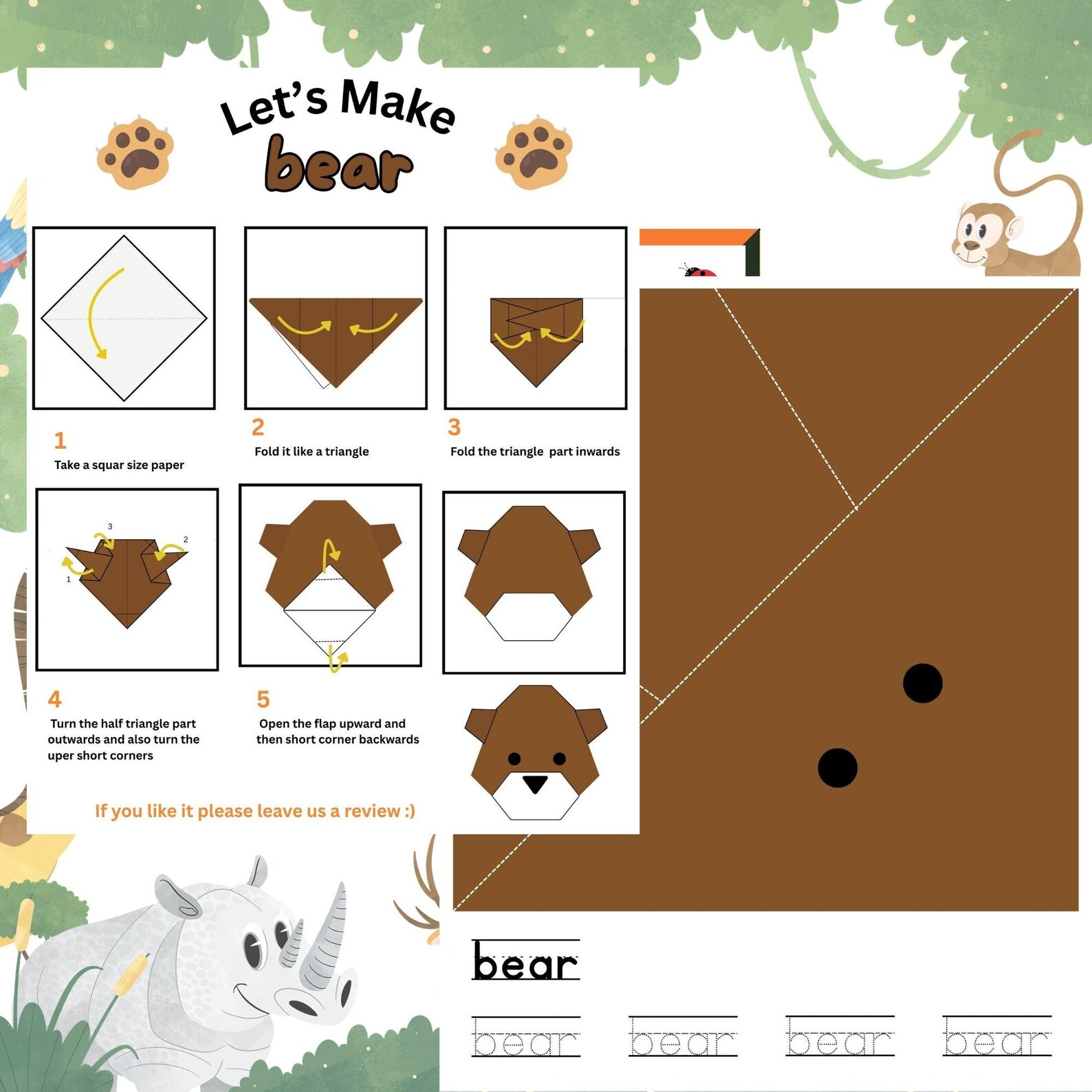 Easy Origami Animal Crafts for Kids: Printable Guide (PDF Download) - Etsy