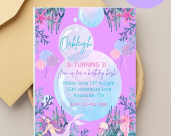 Mermaid Birthday Digital Invitation Editable Template. It's Printable ...