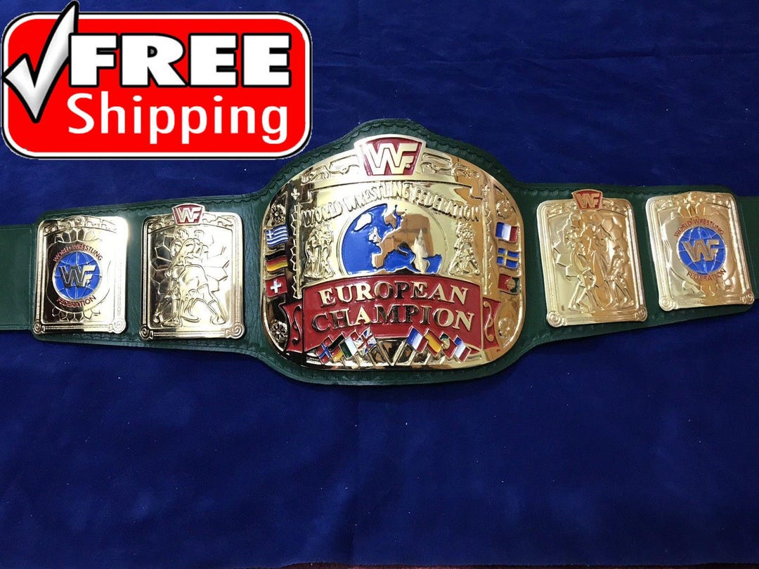 WF EUROPEAN Heavyweight Block Logo 24K Gold Championship Belt 100% Real ...