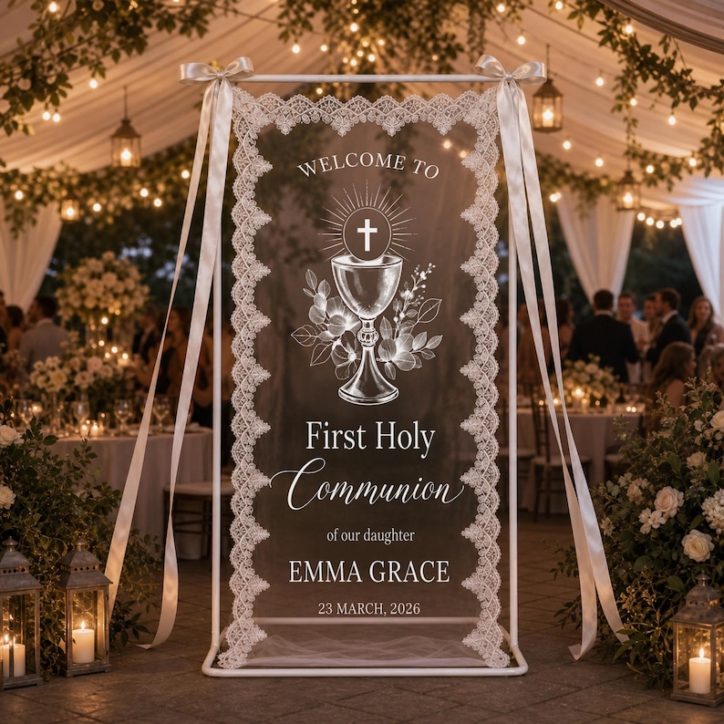 Personalized First Holy Communion Welcome Sign: Custom Name Catholic ...
