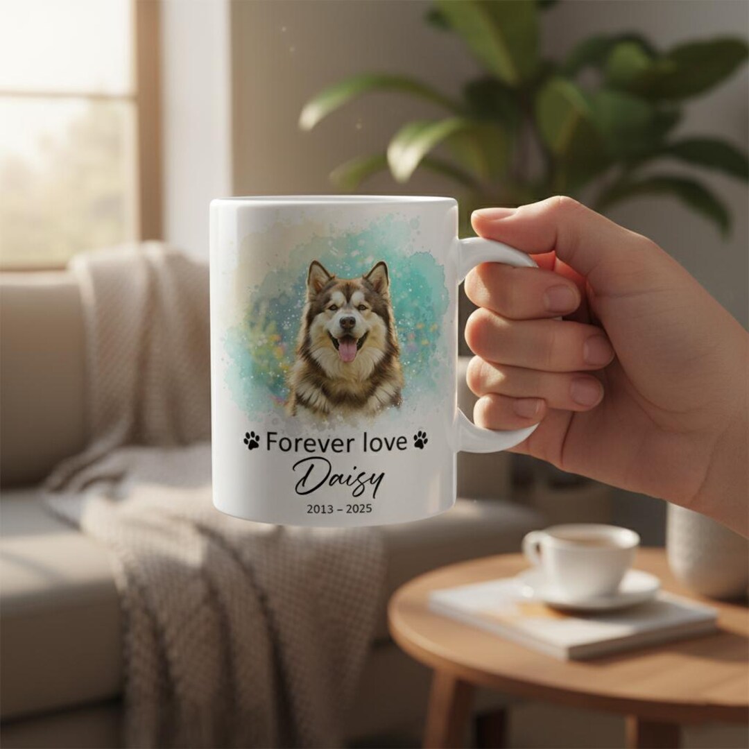 Personalized Pet Memorial Mug: Custom Dog Portrait, Forever Love Text ...