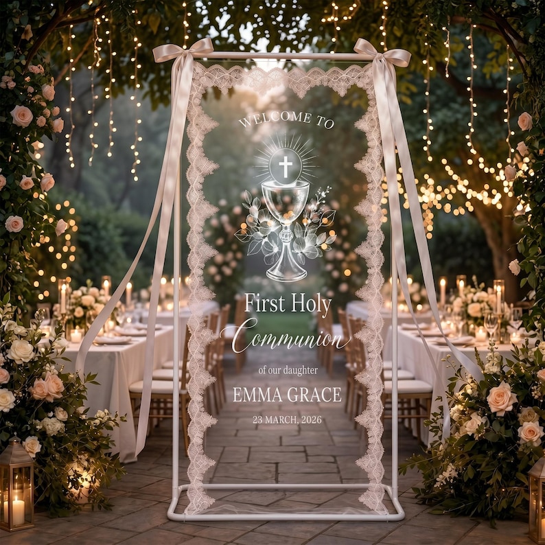 Personalized First Holy Communion Welcome Sign: Custom Name Catholic ...