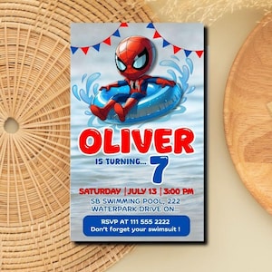 Spiderman Pool Party Invitation: Editable Superhero Birthday (digital ...