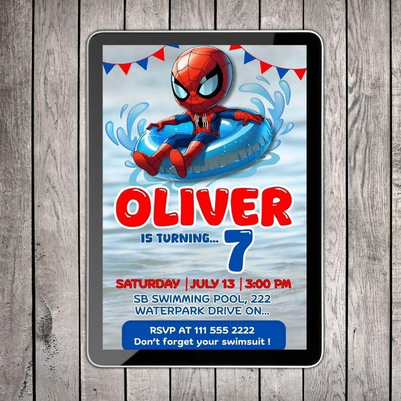 Spiderman Pool Party Invitation: Editable Superhero Birthday (digital ...