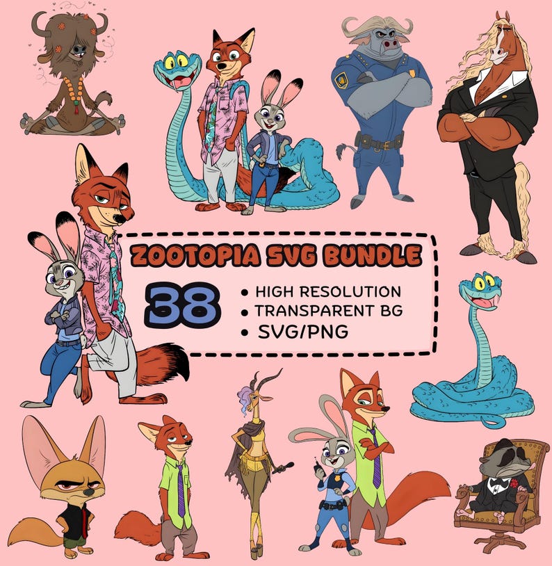 Paquete SVG de Zootopia / 38 personajes digitales SVG PNG / Archivos de ...