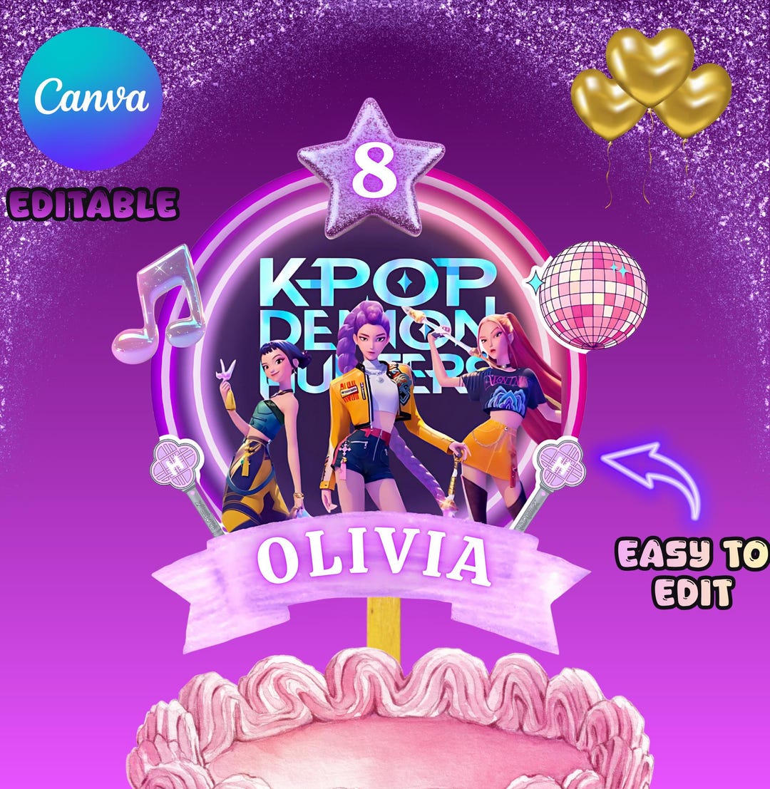 Editable Kpop Demon Hunters Cake Topper, Huntrix Kpop Birthday Toppers ...