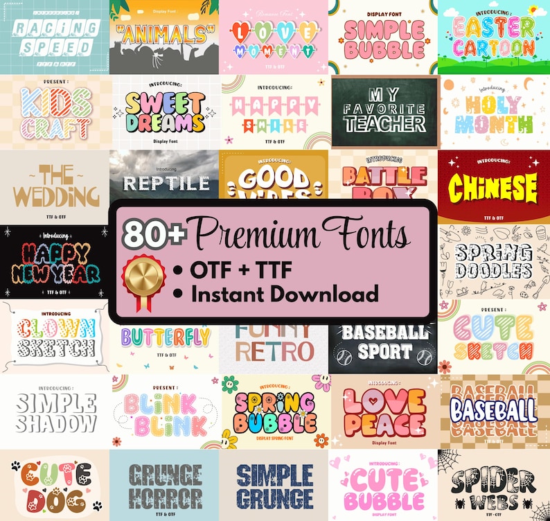 82 Font Mega Bundle | Kids, Retro, Handwritten (OTF + TTF) - Etsy