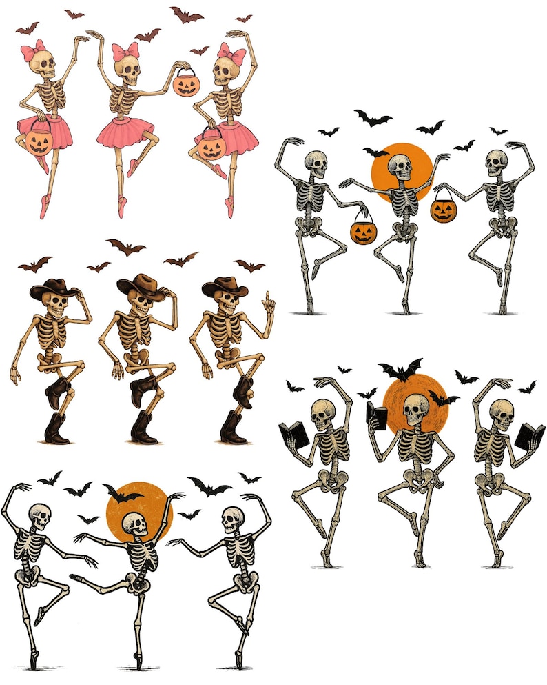 Dancing Skeletons Halloween Clipart: PNG SVG Digital Print - Etsy