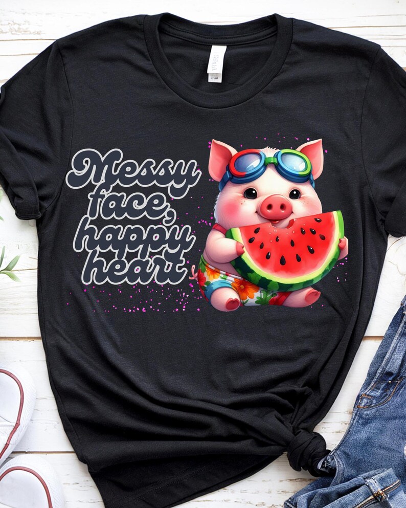 Cute Pig With Watermelon Sublimation Design Png, Messy Face Happy Heart ...
