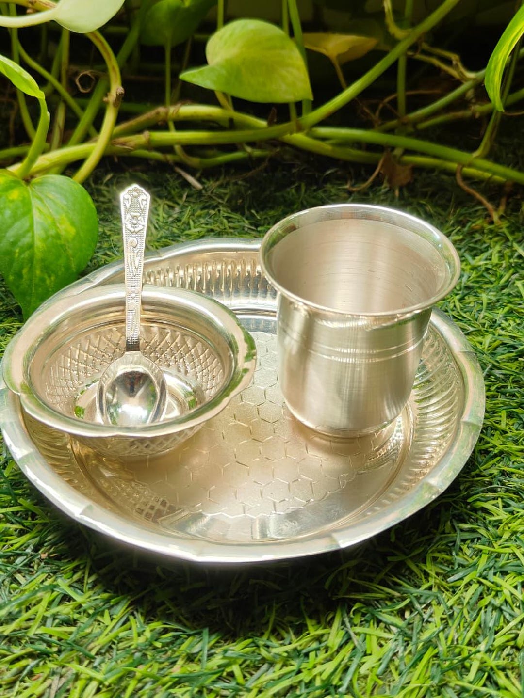 Silver Dinnerware Set: Indian Pooja Thali, Temple Gift - Etsy