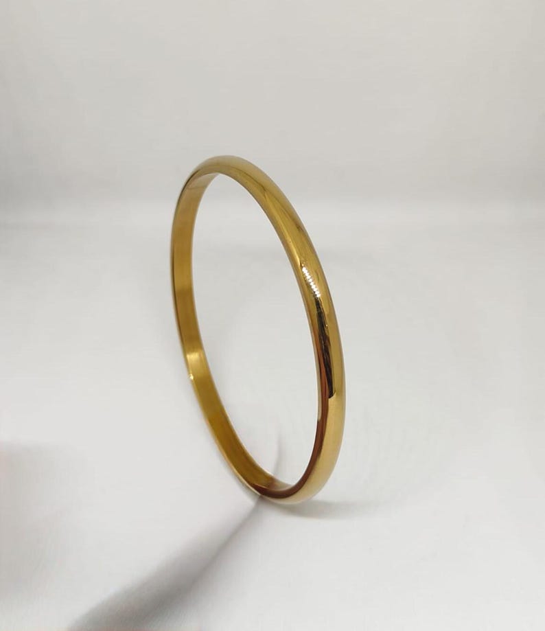 Men’s SS Half Round & Cut Gold Finish Kada Bracelet Plain Punjabi Sikh ...