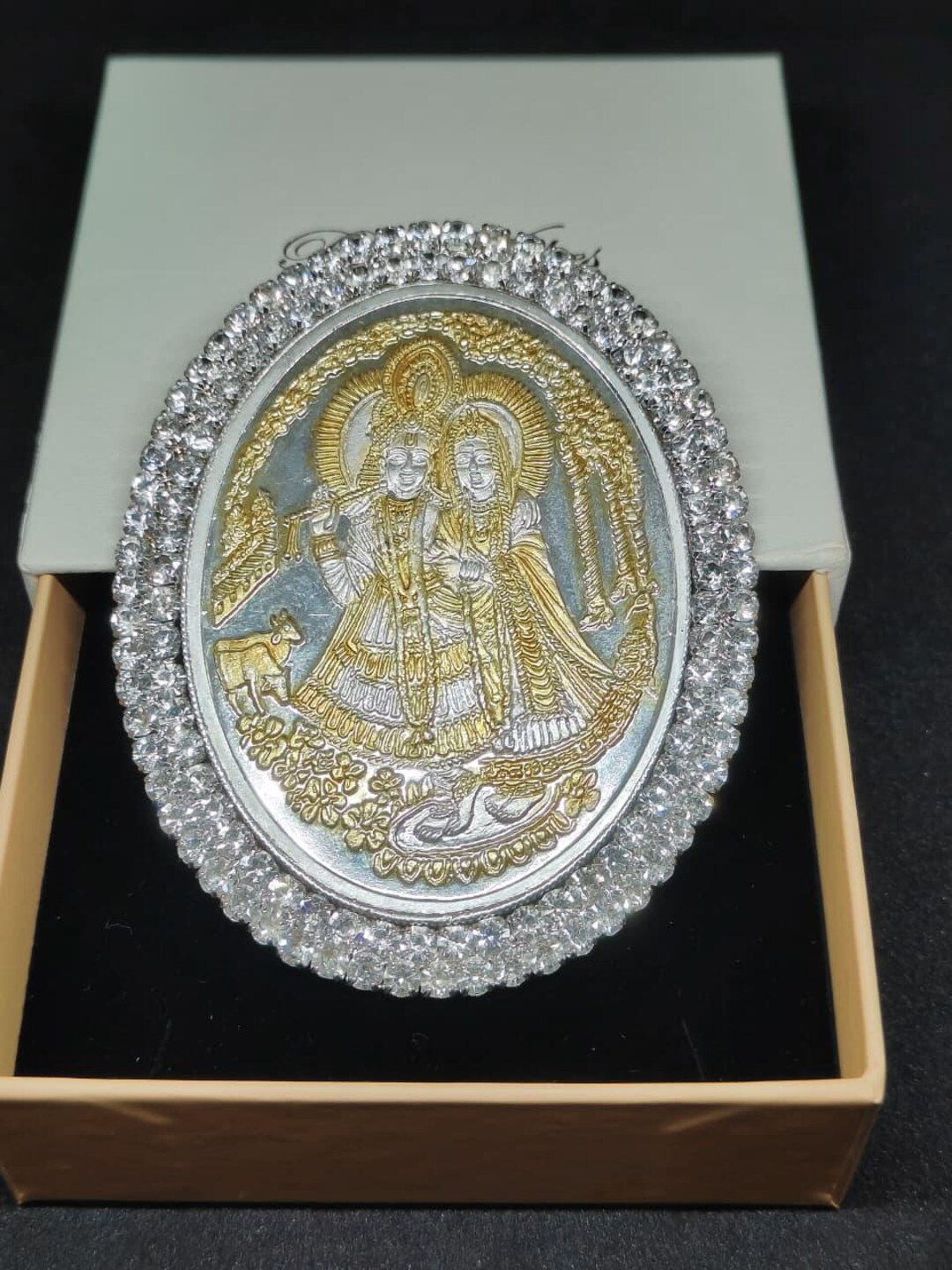 Radha Krishna 999 Silver Two-tone Coin With Diamond Cover Pooja Decor ...