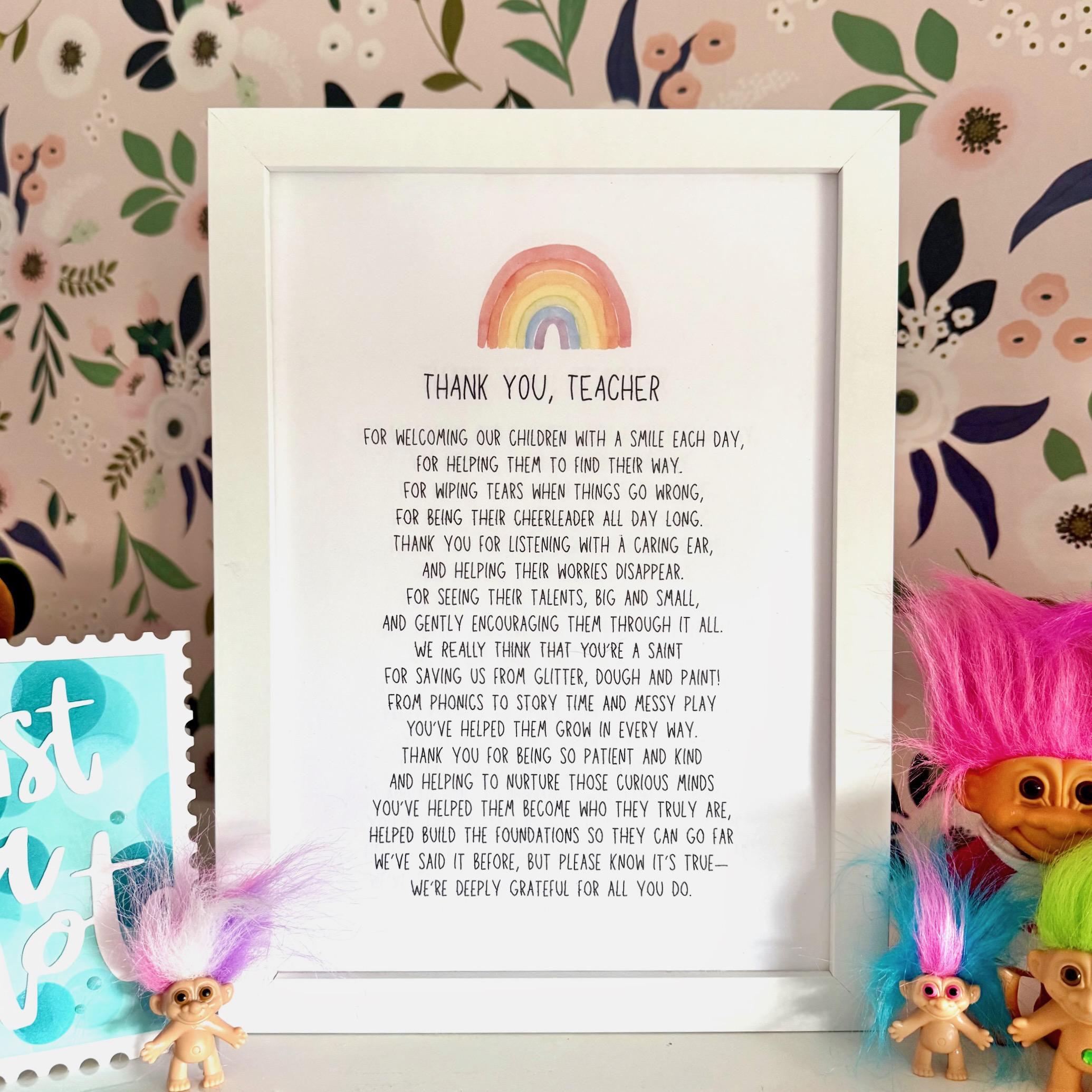 Printable Teacher Thank You Poem | EYFS Nursery Reception TA Gift ...