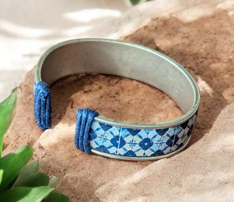 Mediterranean Tiles Blues & Yellow, Adjustable, Antique Silver Plated ...