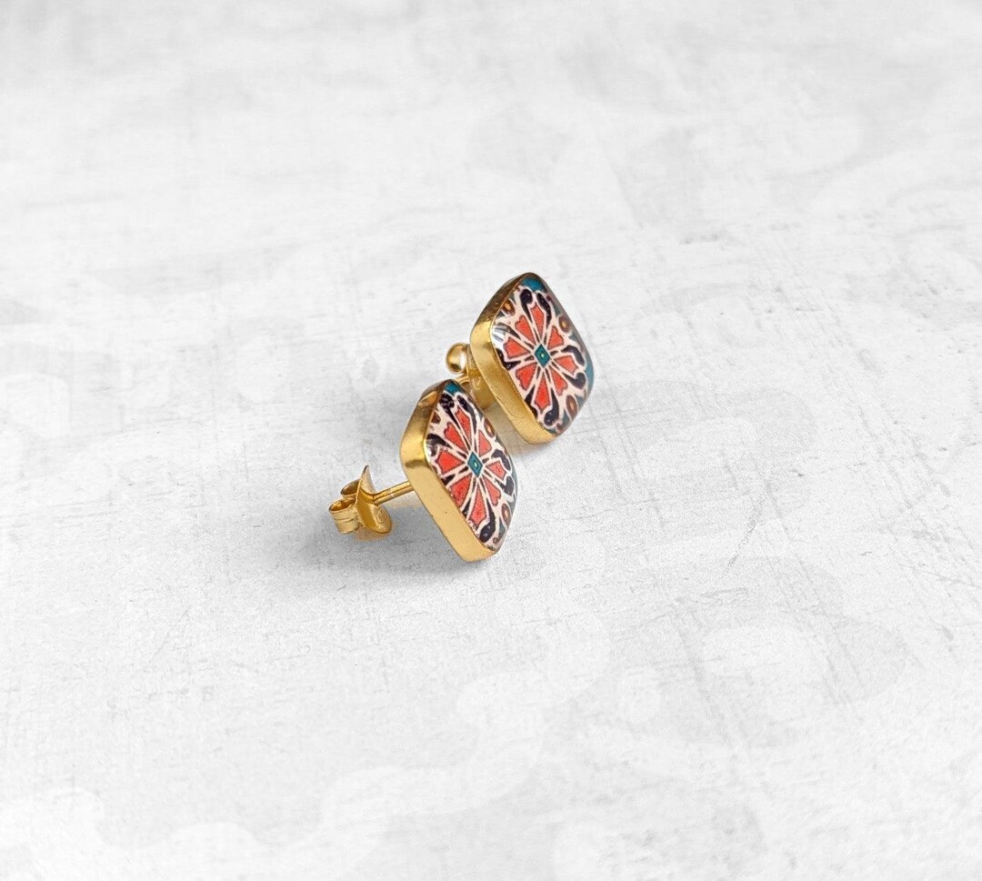 Catalina Pottery Tile Earrings, 12mm Gold Plated Sterling Silver ...