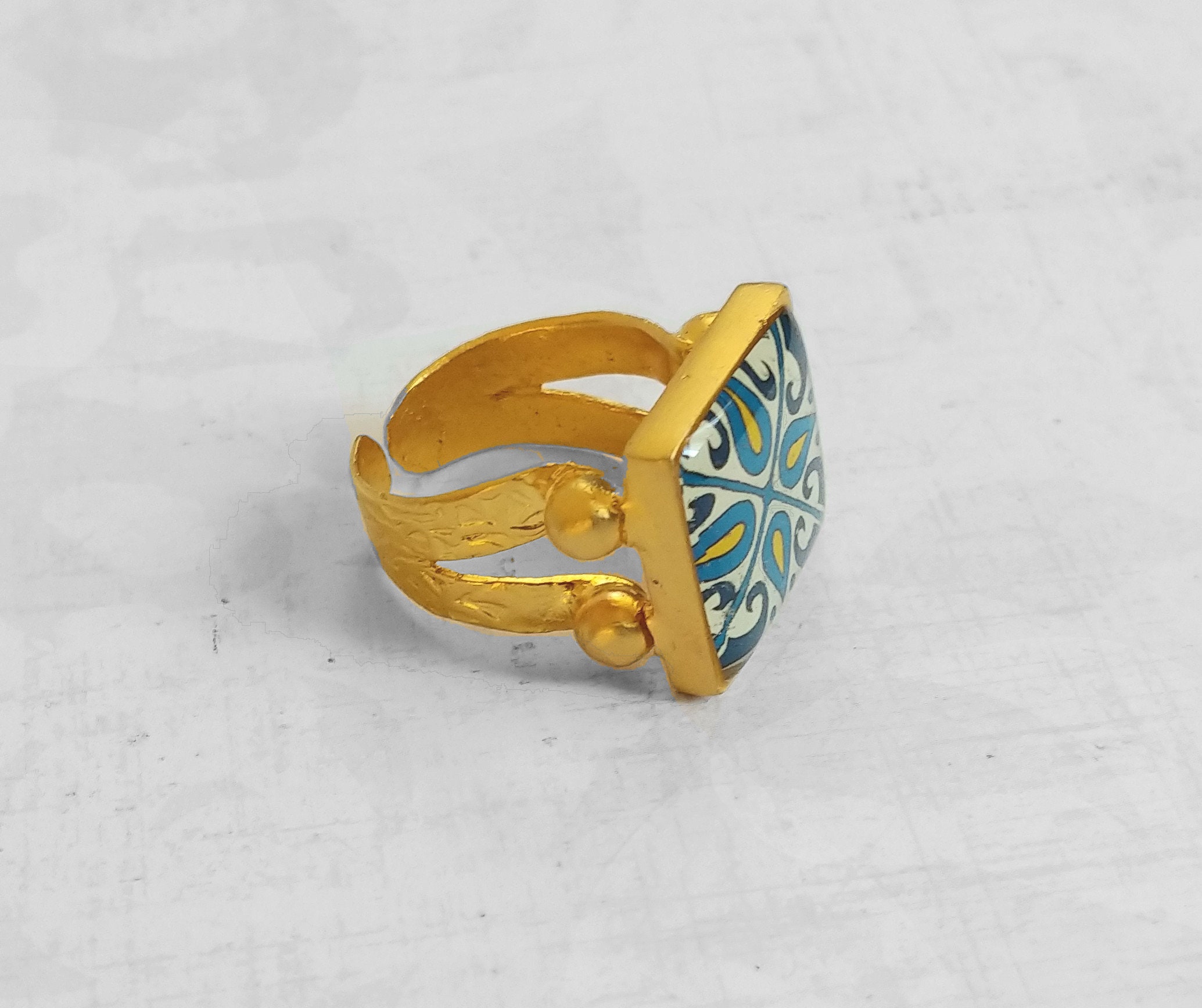 Catalina Tile Adjustable Ring on Gold Plated Brass, Catalina Pottery ...