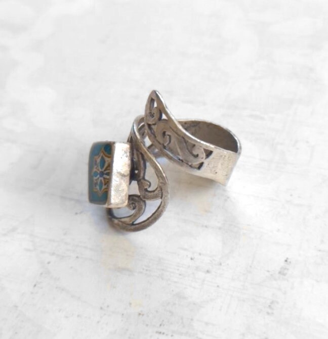 Catalina Tile Large Scroll Adjustable Ring on Silver Plated Brass ...