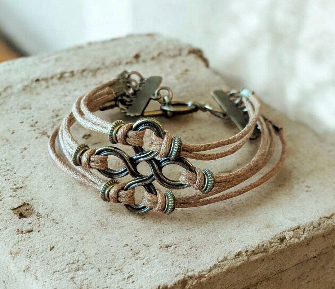 Boho Bronze Knot Wrap Bracelet With Tan Waxed Cord - Etsy