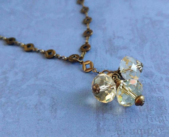 Pale Citrine Yellow Swarovski Crystal Cluster on a Gold-Plated | Etsy