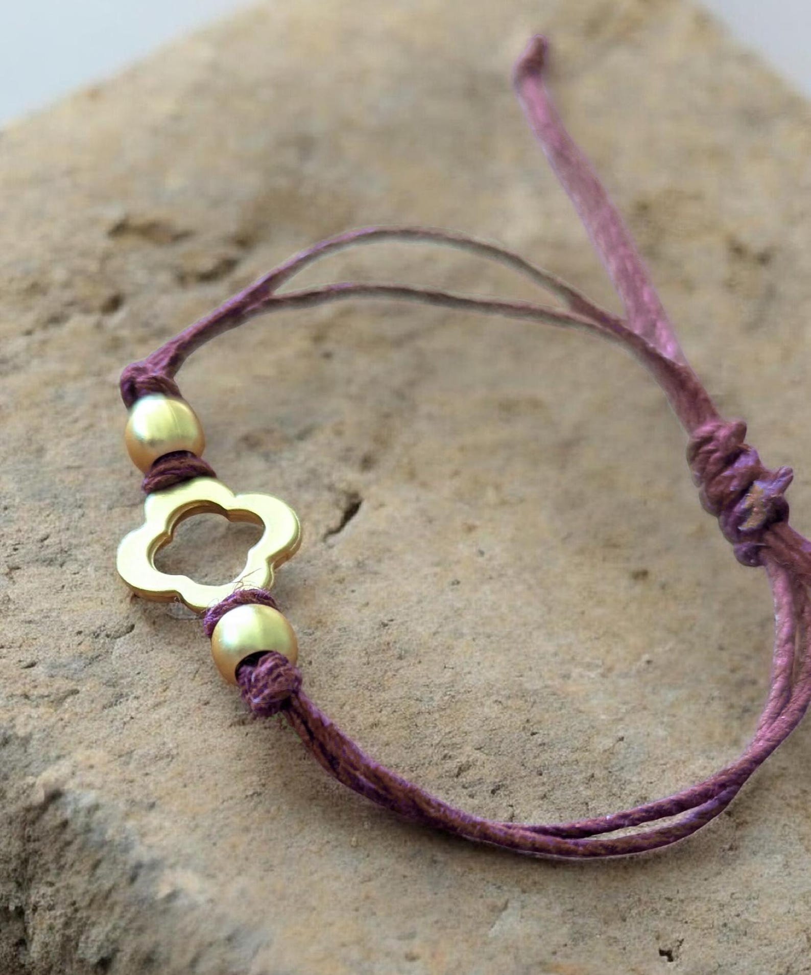 Polished Hemp String Cord Adjustable String Bracelet With Clover Gold ...