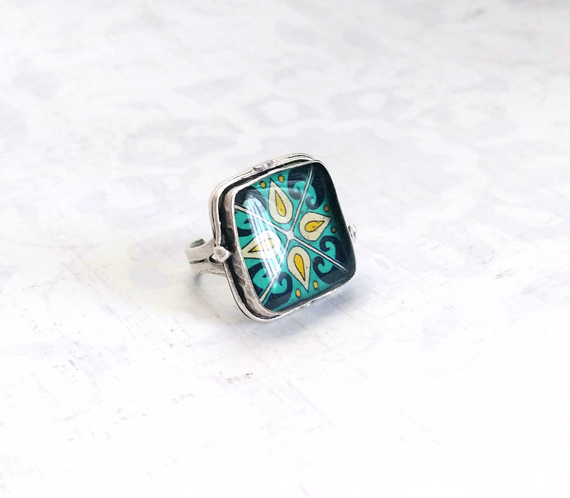 Catalina Tile Adjustable Ring Sizes 7 10 on Silver Plated Brass ...