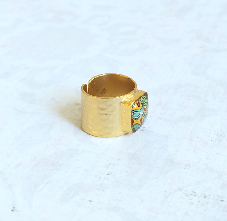 Catalina Tile Adjustable Ring on Gold Plated Brass Catalina - Etsy