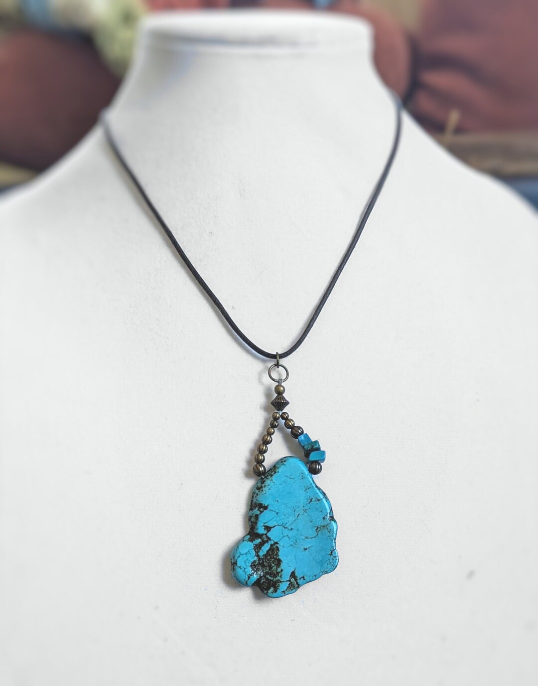 Turquoise Statement Necklace Large Turquoise Pendant Magnesite Focal on ...