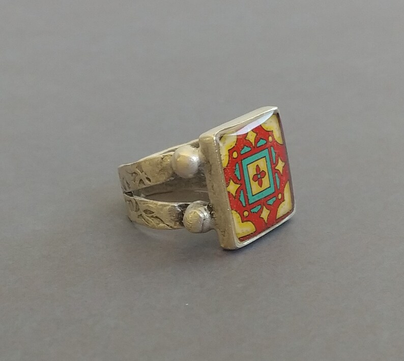 Catalina Tile Adjustable Ring on Silver Plated Brass Catalina - Etsy