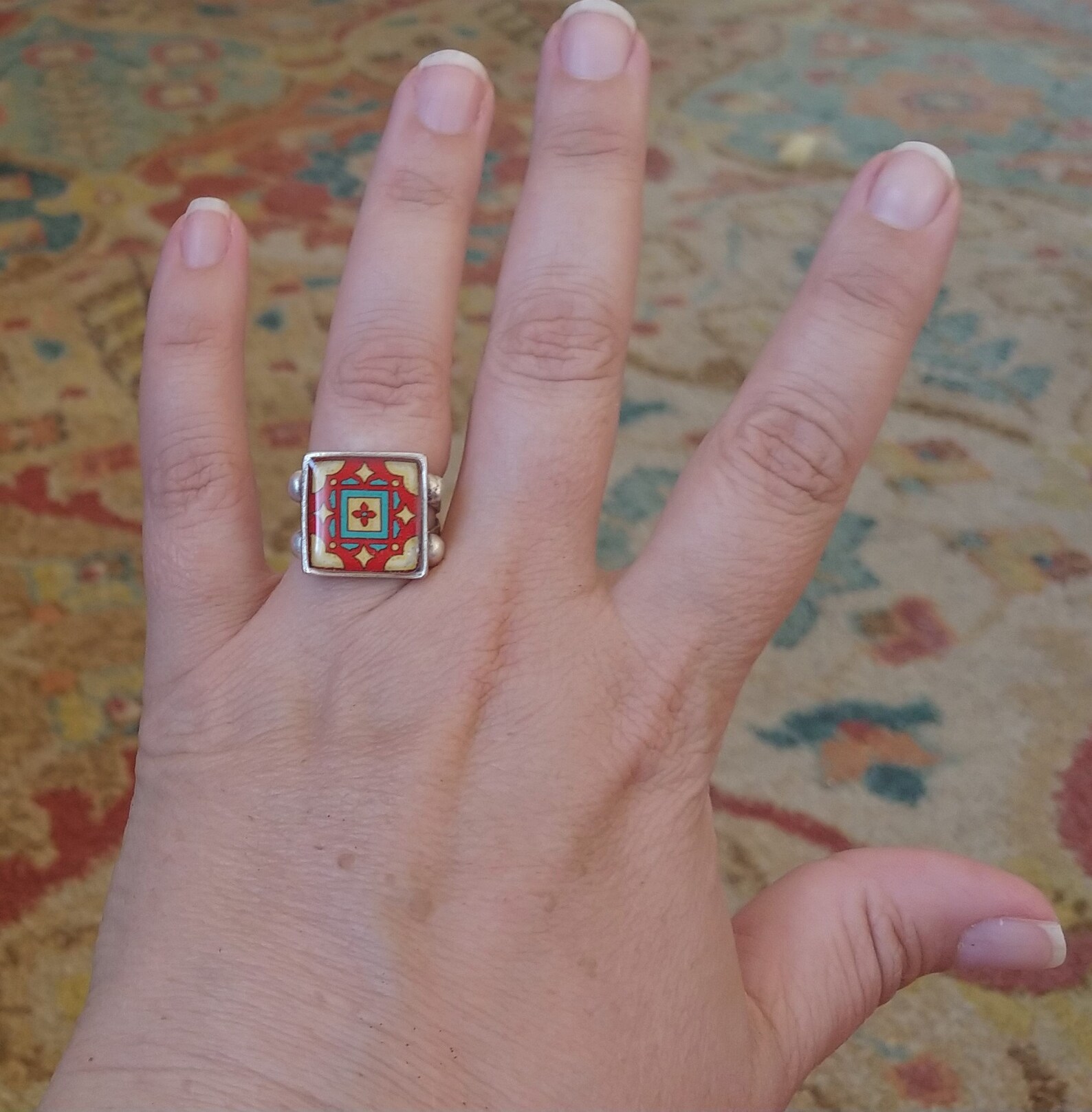 Catalina Tile Adjustable Ring on Silver Plated Brass Catalina - Etsy