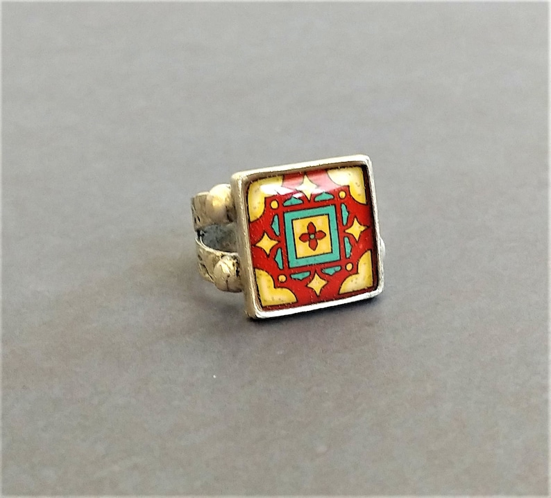 Catalina Tile Adjustable Ring on Silver Plated Brass Catalina - Etsy
