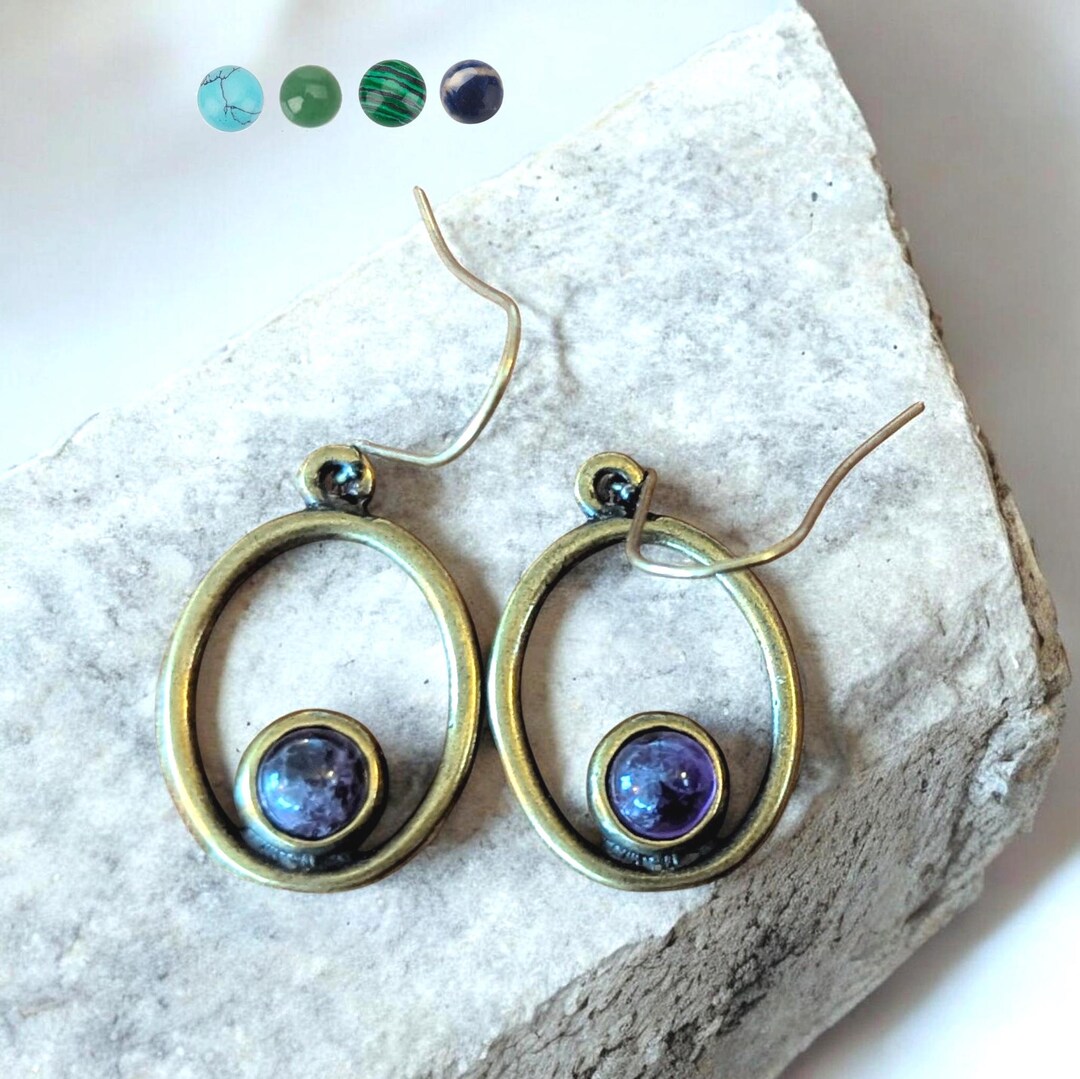 Small Antique Gold Plated Brass Earrings With Gemstone Accents Howlite ...