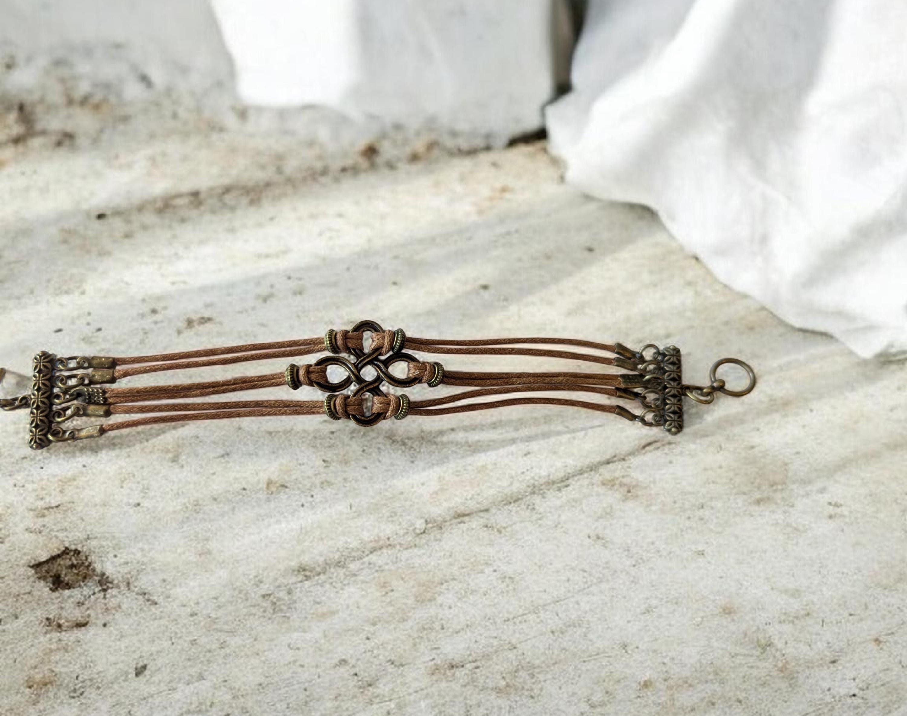 Boho Bronze Knot Wrap Bracelet With Tan Waxed Cord - Etsy