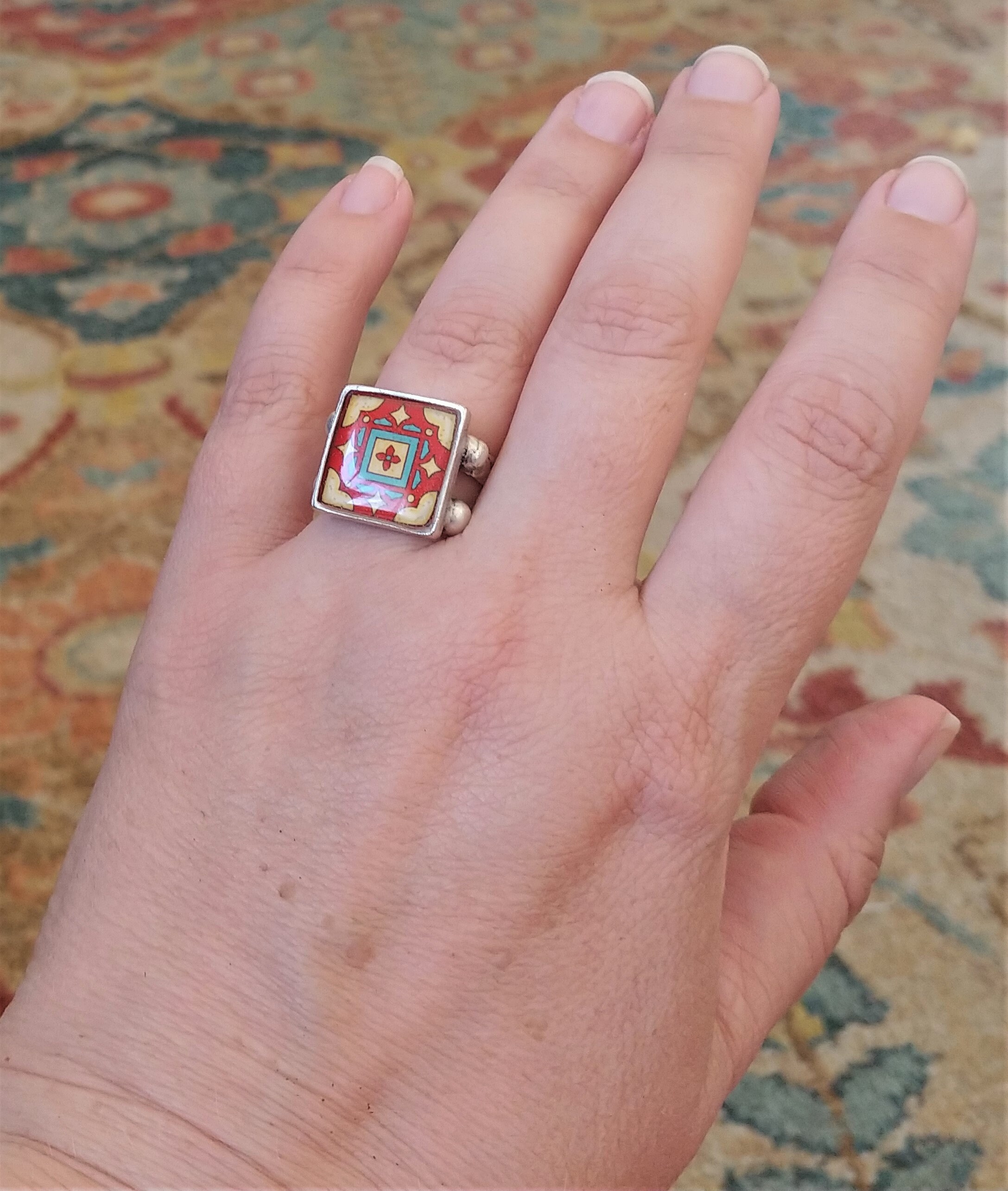 Catalina Tile Adjustable Ring on Gold Plated Brass Catalina - Etsy