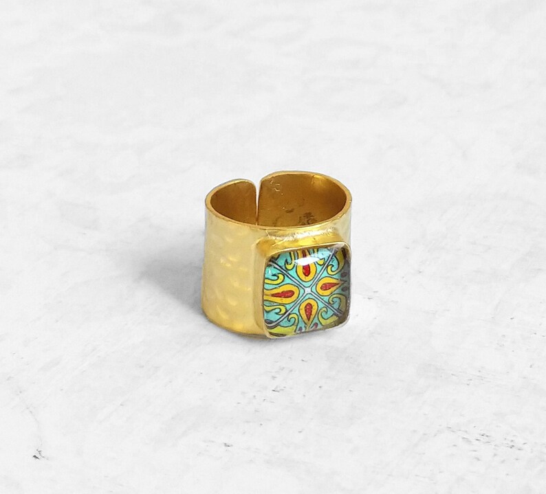Catalina Tile Adjustable Ring on Gold Plated Brass Catalina - Etsy