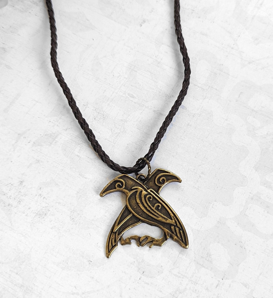 Raven Bird Antiqued Gold Plated Bronze Necklace, Ethnic, Viking, Norse ...
