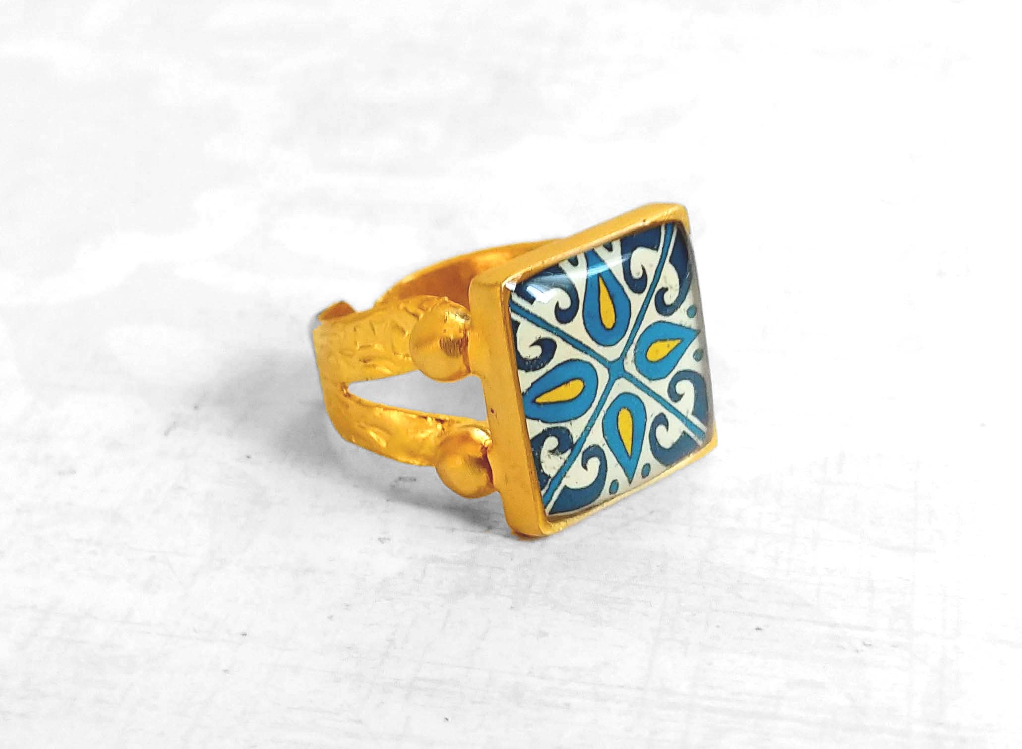 Catalina Tile Adjustable Ring on Gold Plated Brass, Catalina Pottery ...