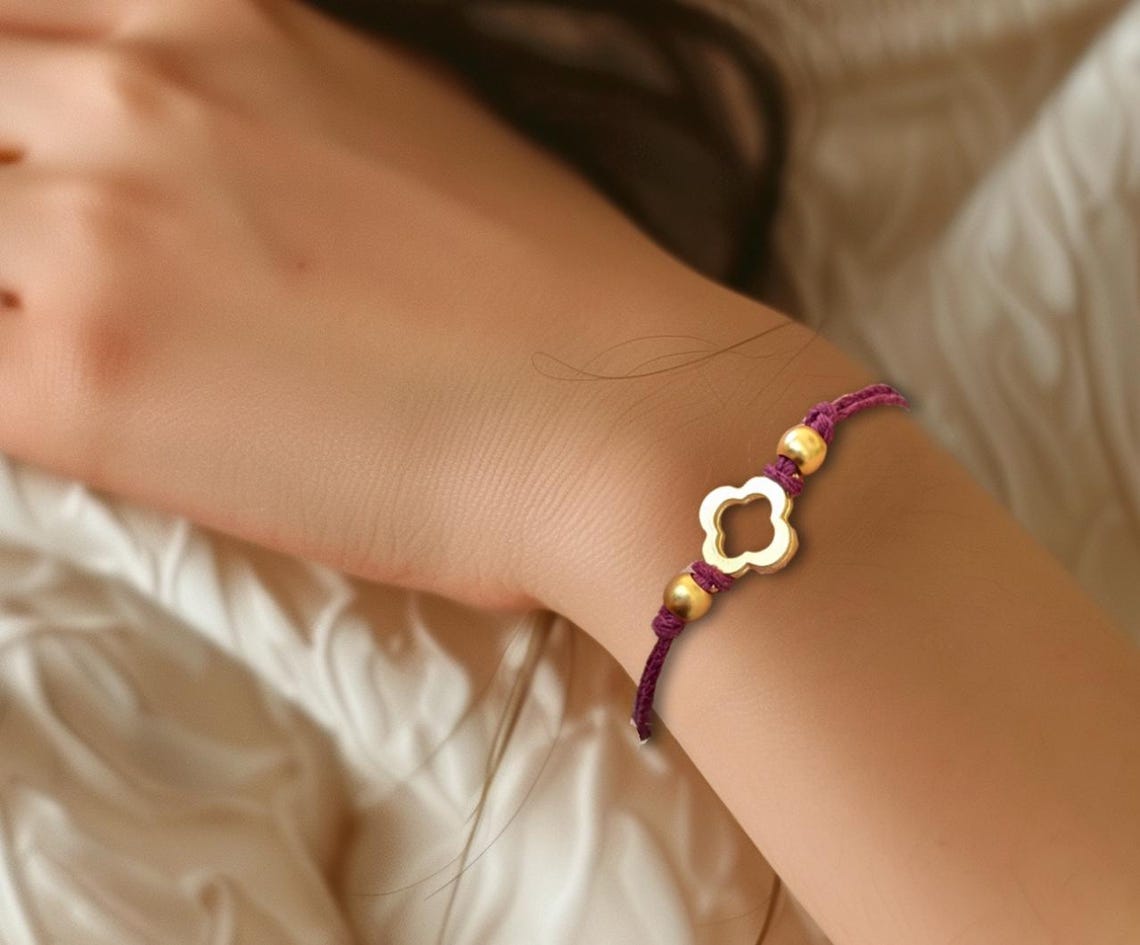 Polished Hemp String Cord Adjustable String Bracelet With Clover Gold ...