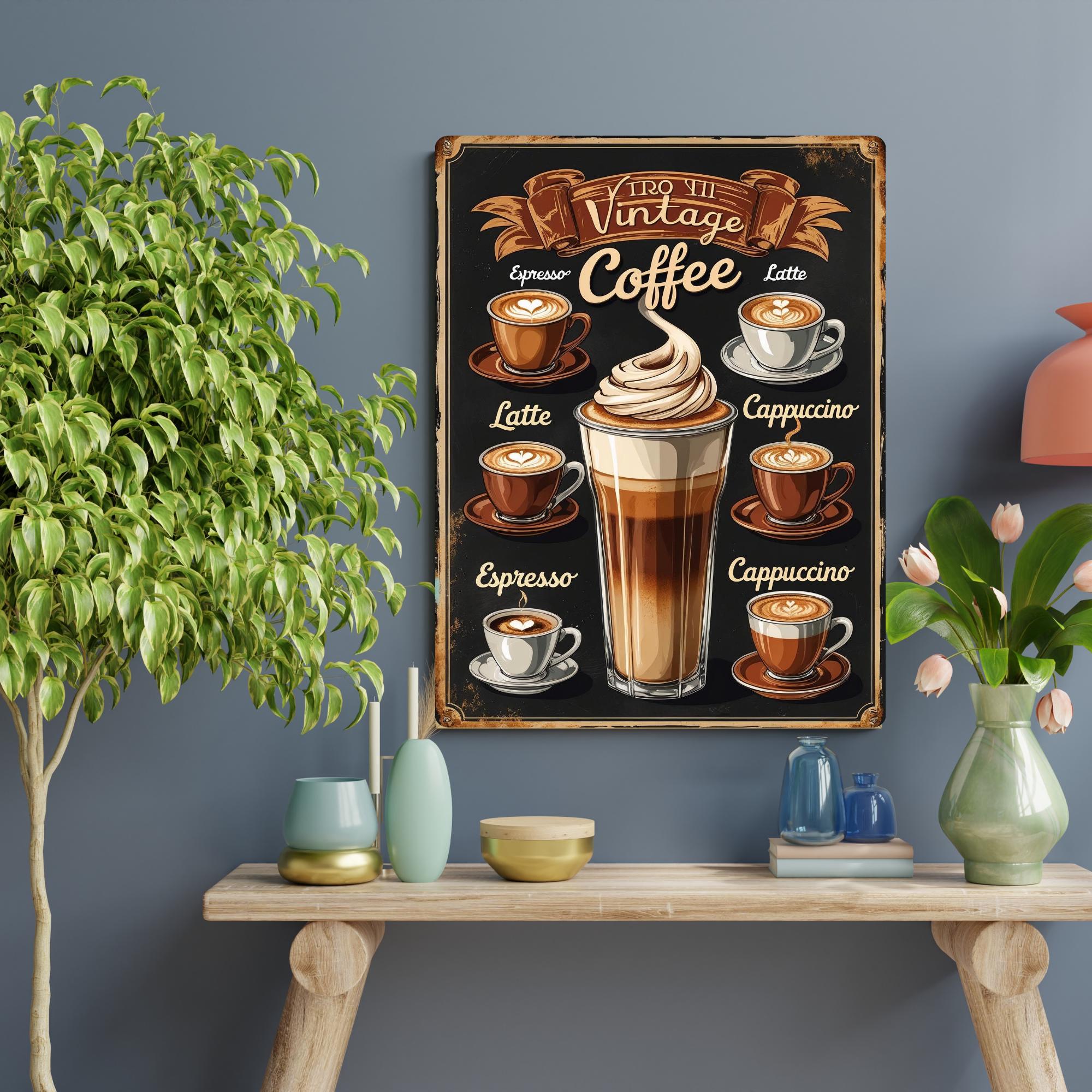 Vintage Coffee Menu Wall Art – Retro Cafe Style Coffee Drink Chart ...