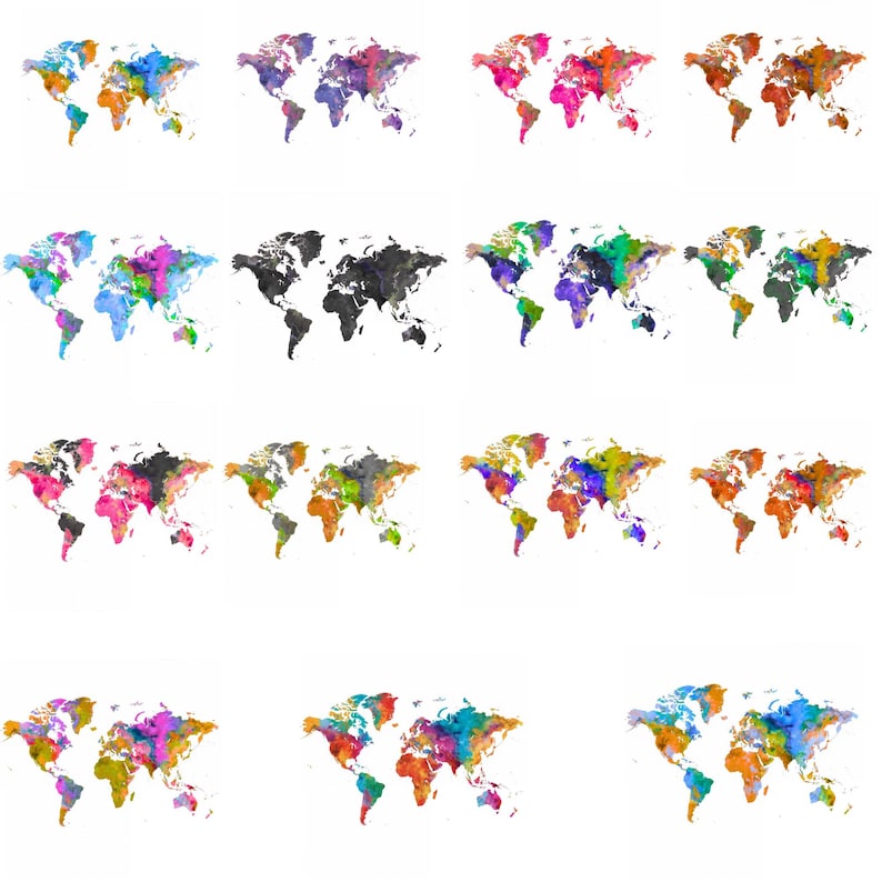 Watercolor World Maps Clip Art: Earth Map JPG Images (digital Download ...