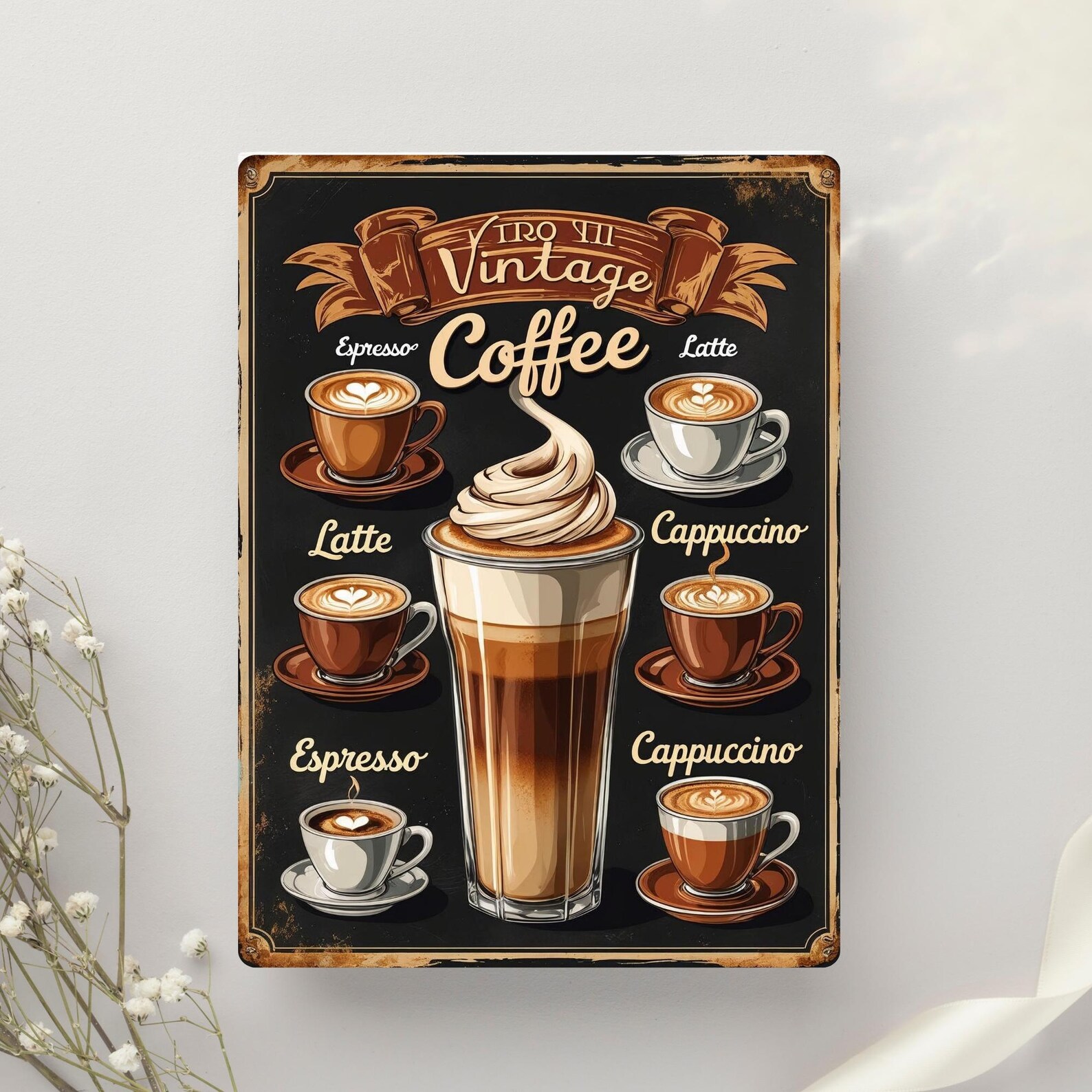 Vintage Coffee Menu Wall Art – Retro Cafe Style Coffee Drink Chart ...