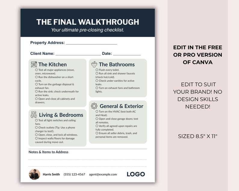 Real Estate Final Walkthrough Checklist Pre Closing Buyer Form Canva ...