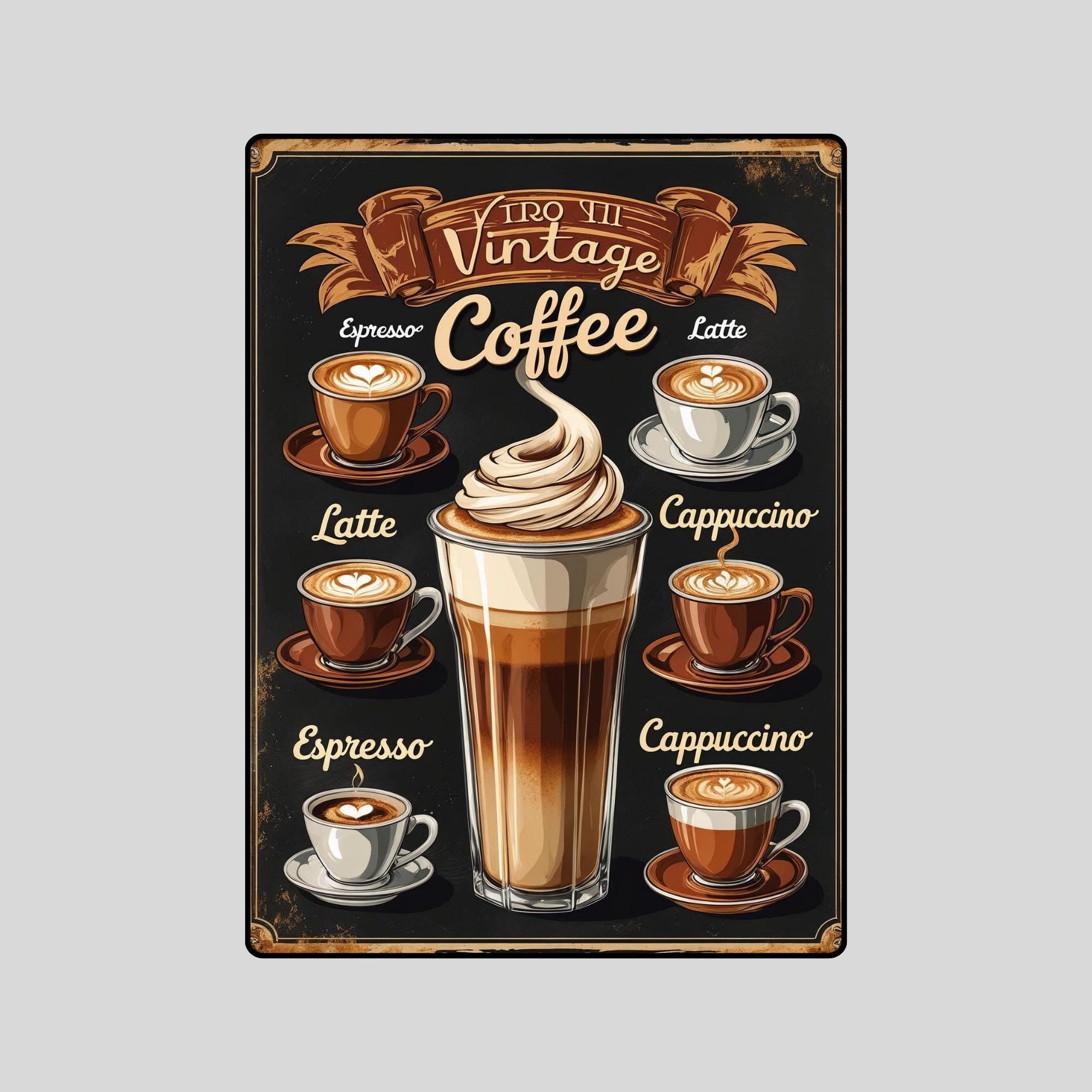 Vintage Coffee Menu Wall Art – Retro Cafe Style Coffee Drink Chart ...