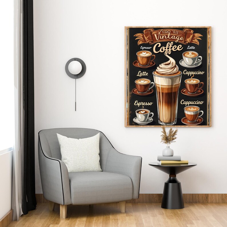 Vintage Coffee Menu Wall Art – Retro Cafe Style Coffee Drink Chart ...