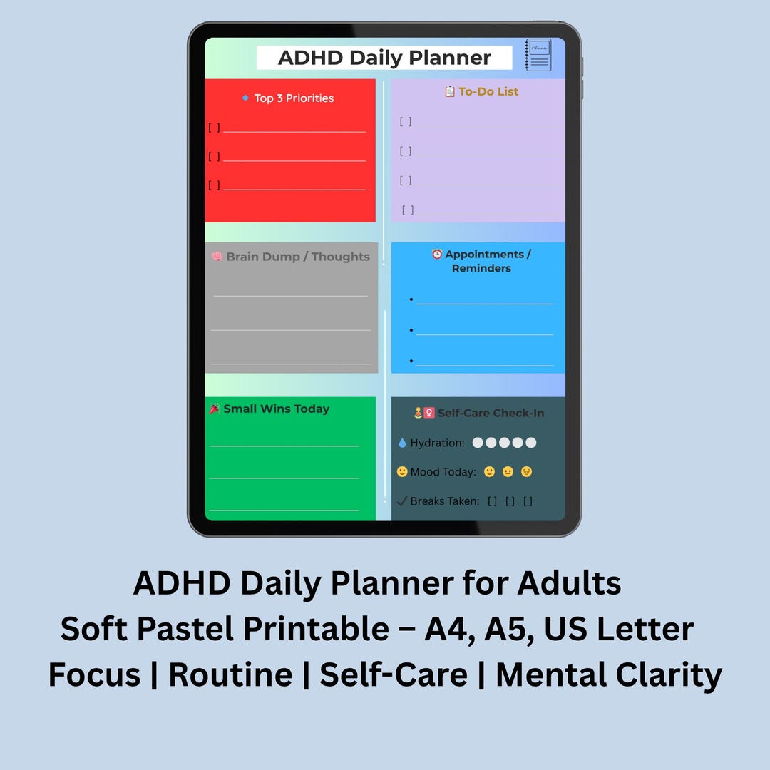 ADHD Daily Planner: Minimalist To-do List, Routine Organizer (printable ...