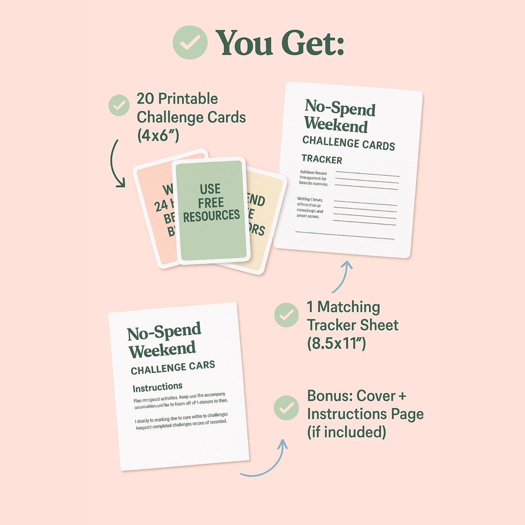 No-spend Weekend Challenge Cards: Frugal Living Game (digital Download ...